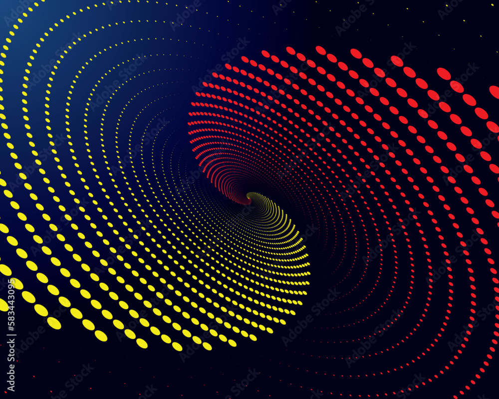 Spiral dot pattern with red and yellow swirls in the middle. Abstract ...