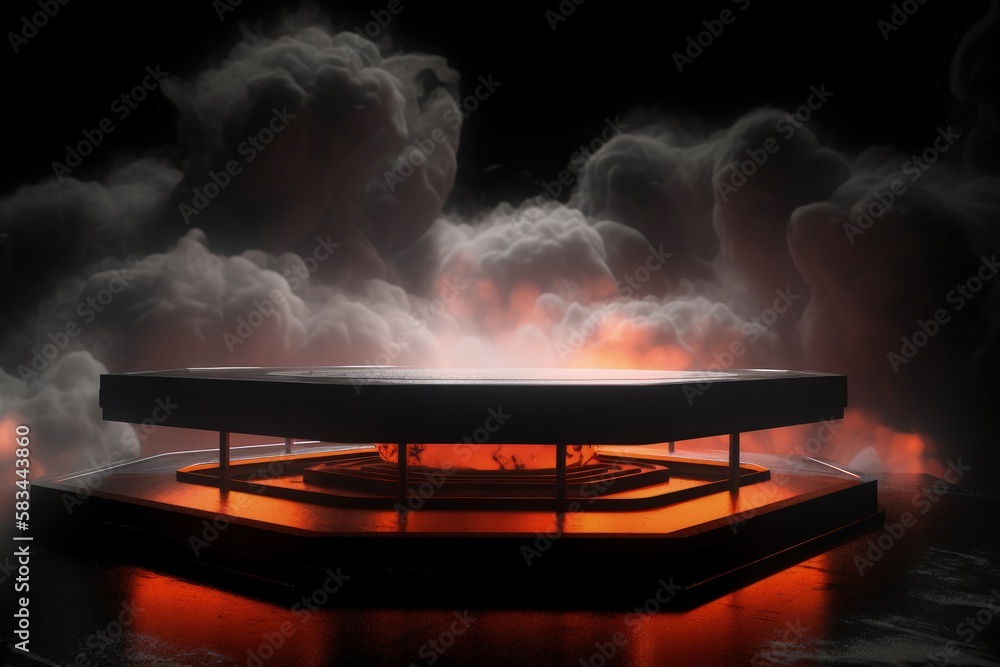 futuristic empty podium stage with Smoke and neon light generative ai ...