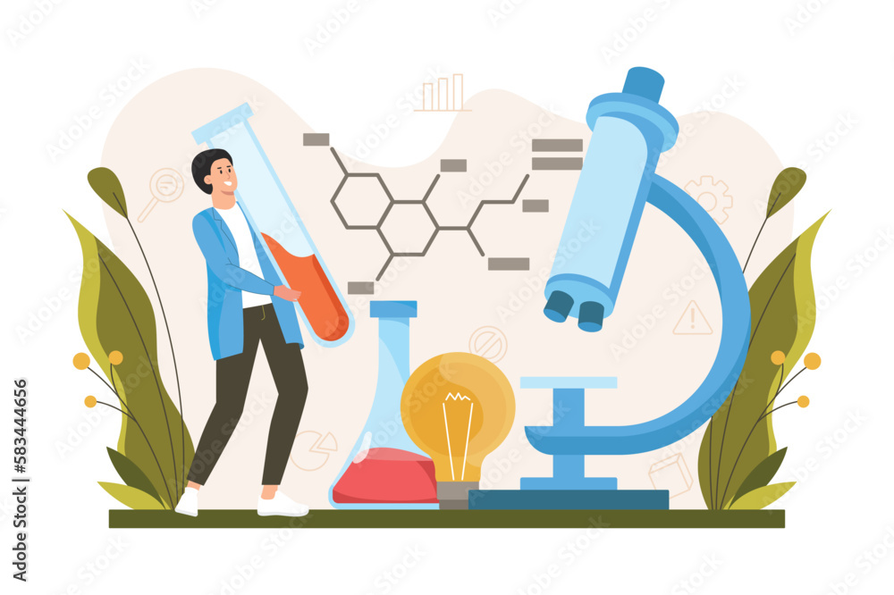 Color concept science lab with people scene in the flat cartoon design ...