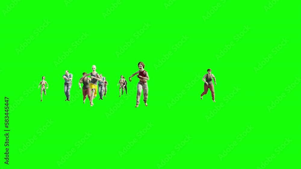 zombie running. animation of zombie on green background. group of 3d ...