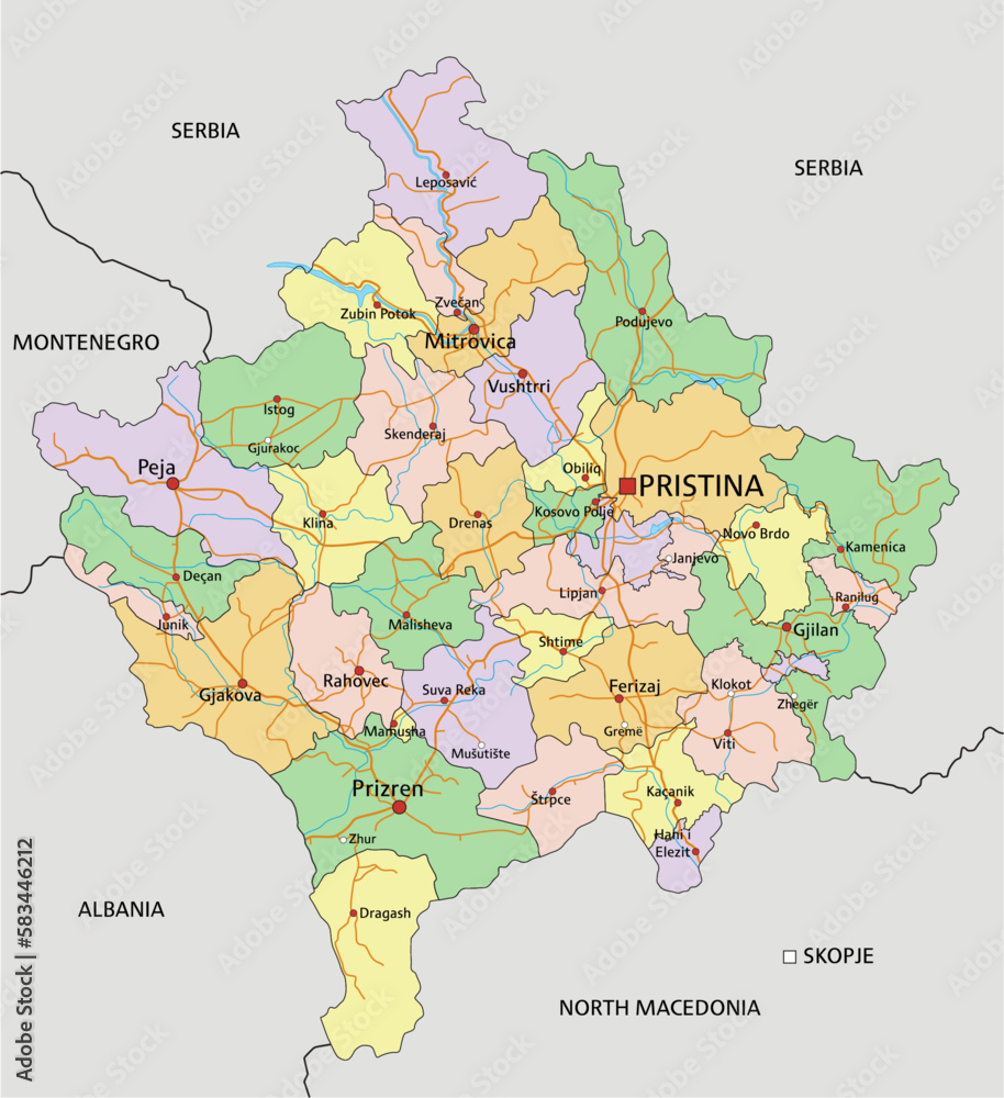 Kosovo - Highly detailed editable political map with labeling. Stock ...
