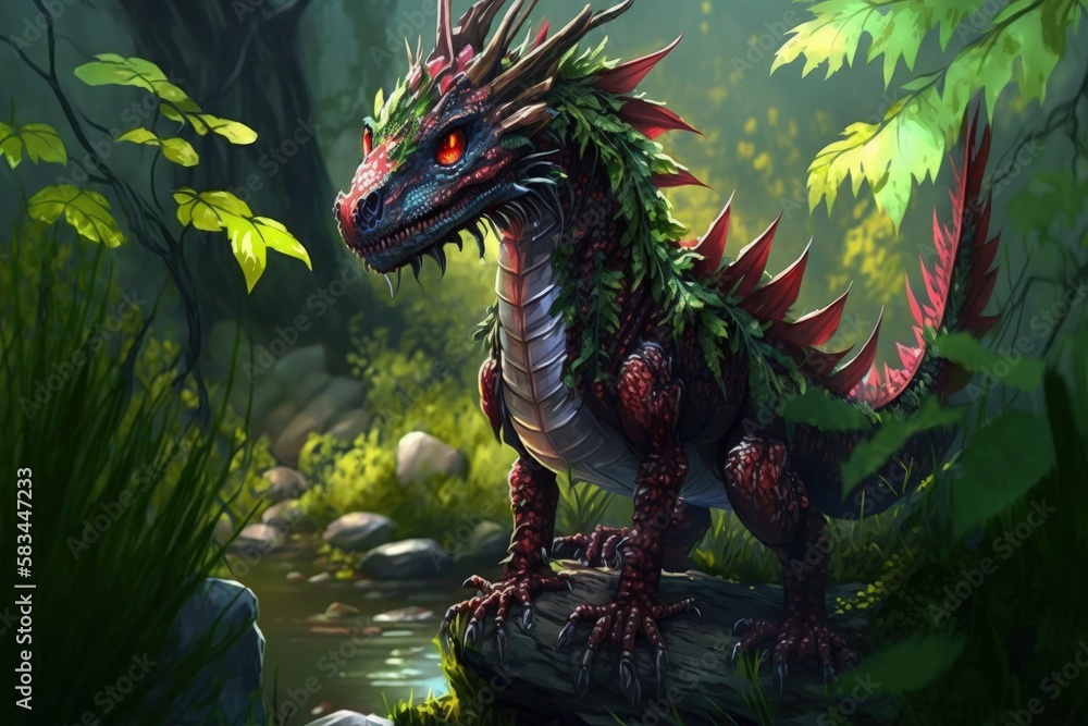 Dragon in nature cartoon illustration for kids and children's book ...