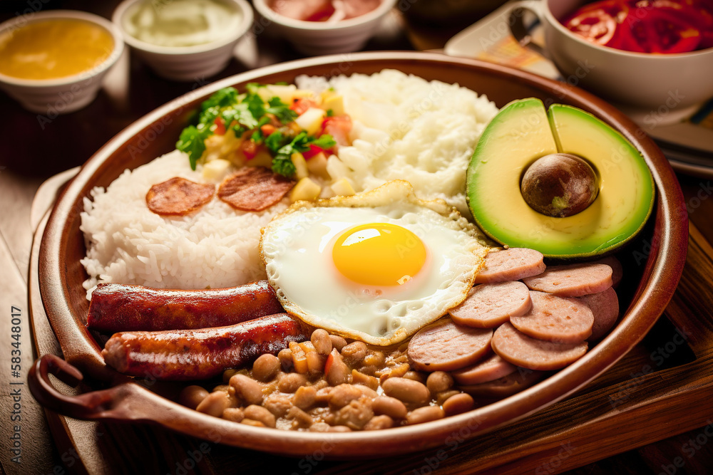 Colombian food. Bandeja paisa, typical dish at the Antioquia region of ...