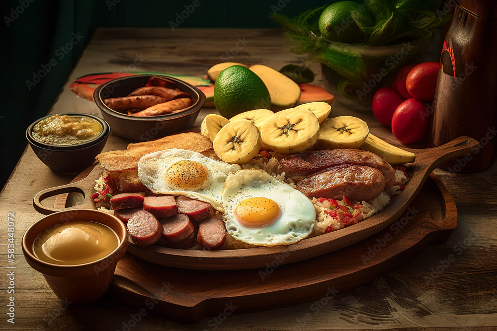 Colombian food. Bandeja paisa, typical dish at the Antioquia region of ...