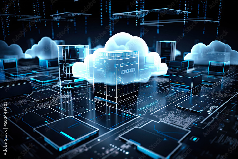 Cloud Storage Server Futuristic Technology Cyber-World 3D AI ...