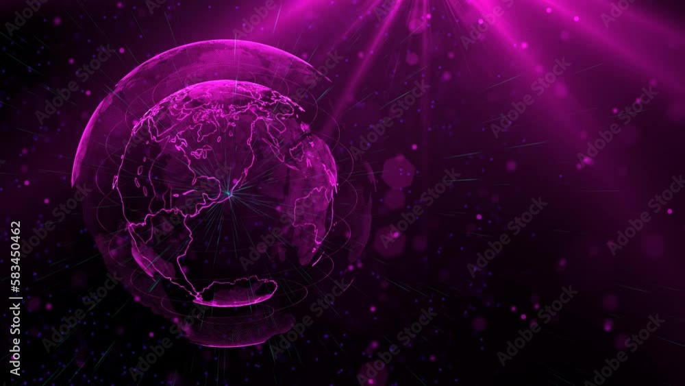 Digital planet of Earth. Rotating globe with shining continents. 3D ...