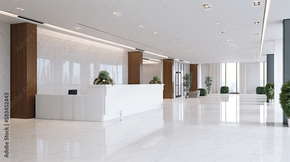 Luxury and contemporary lobby area interior design with reception ...