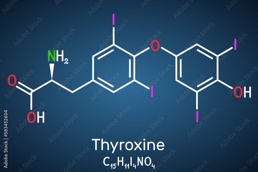 Thyroxine, T4, levothyroxine molecule. It is thyroid hormone ...