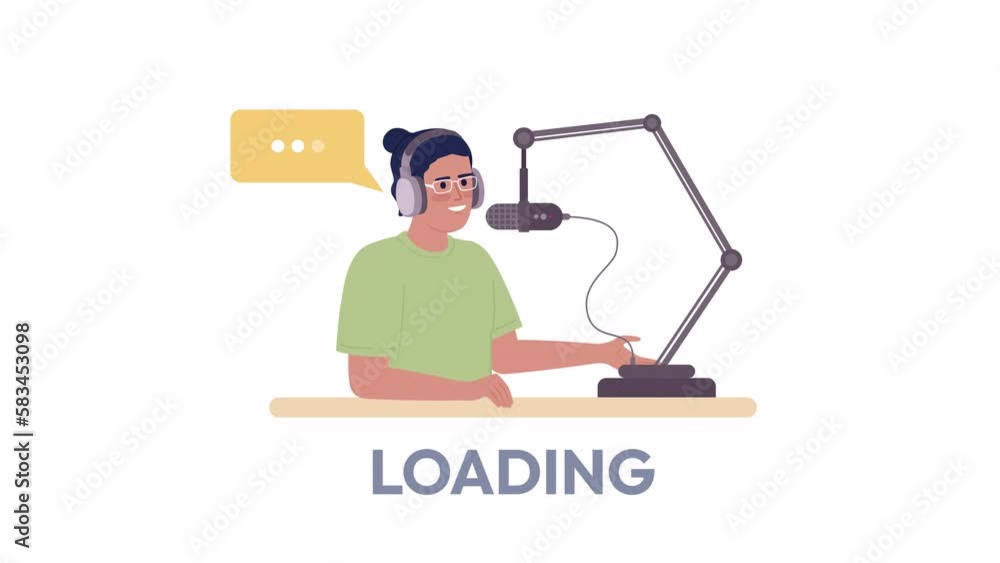 Animated host podcast loader. Podcaster beginner. Flash message 4K ...