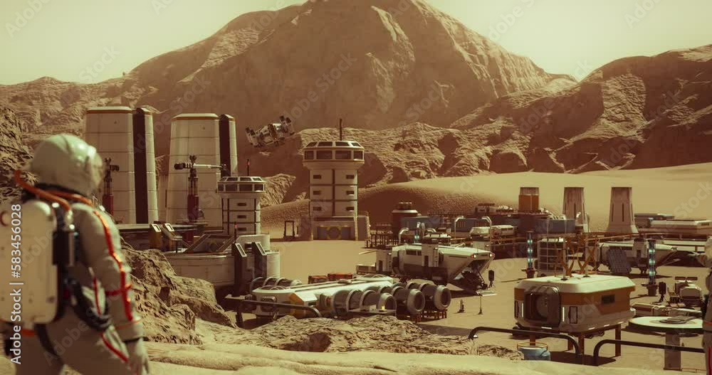 Astronaut On The Planet Mars Looking into Landscape of the Red Planet ...