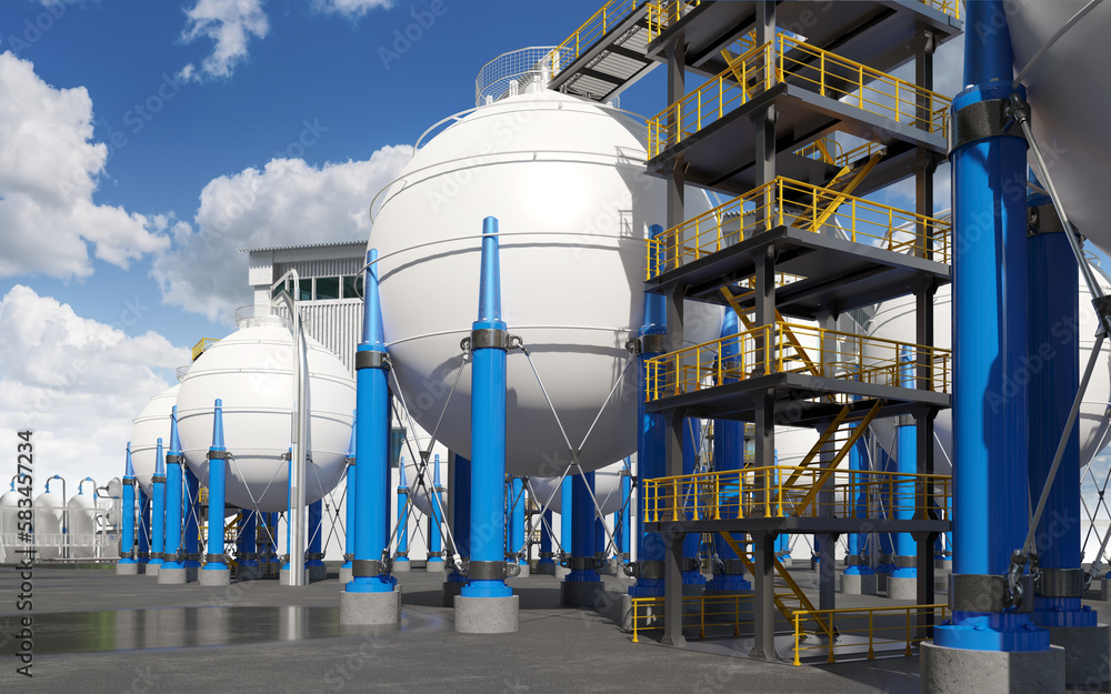 Oil and gas storage. Territory with bpvc tanks. Storage of cryogenic ...