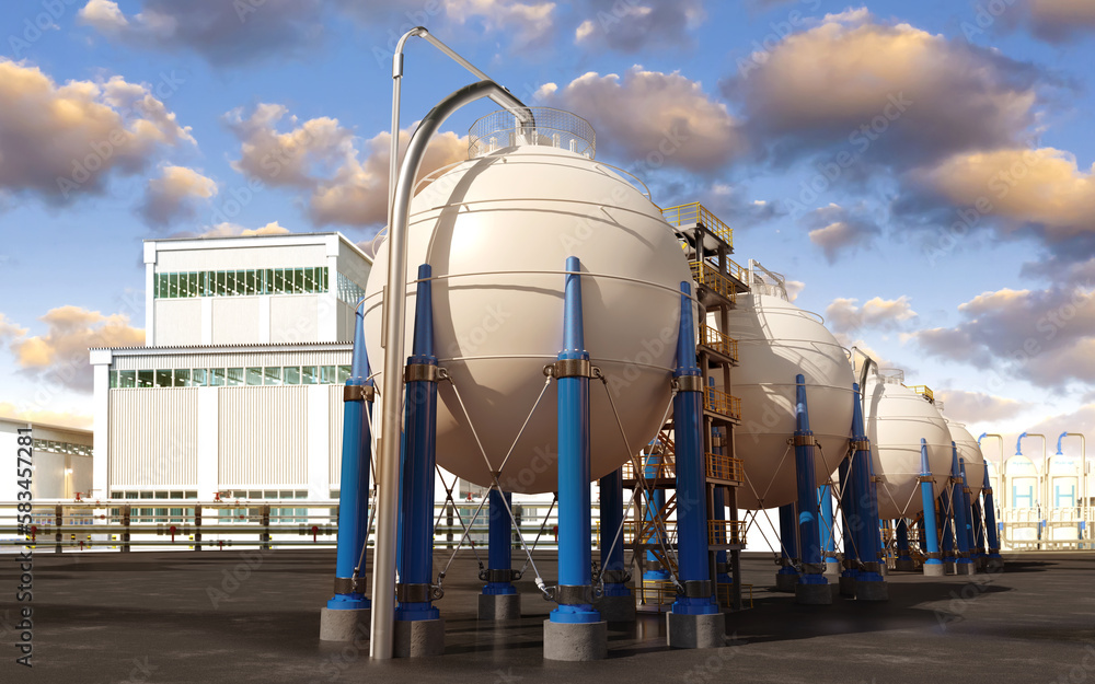 Chemistry factory. High pressure tanks. Chemistry factory with ...