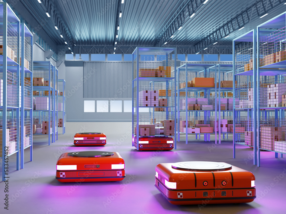 Automated guided vehicles. Storage company with robots. Agv machines ... Automated guided vehicles. Storage company with robots. Agv machines ...