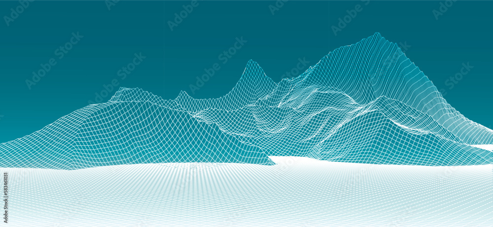 Abstract digital landscape. Wireframe landscape background. Digital ...