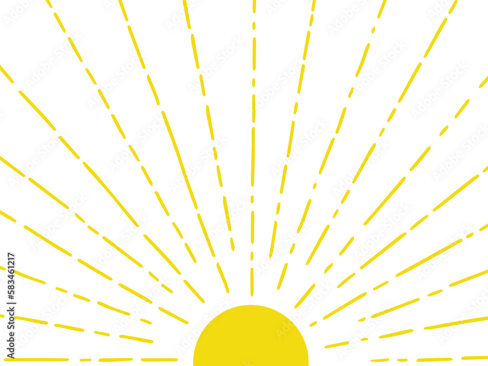 Hand-drawn half sun. Sunny background in naive style. Illustration on transparent background ...