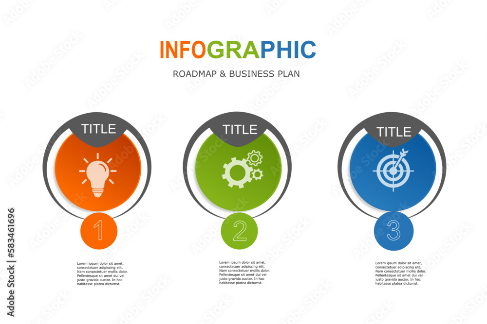 Infographic template for business plan ,strategy, roadmap.3 Steps ...