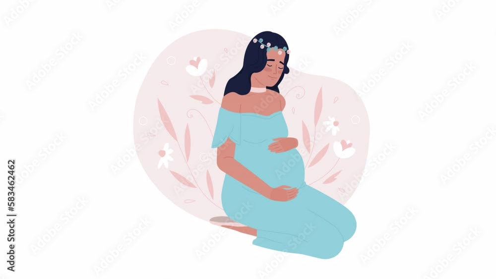 Animated pregnancy mental wellbeing. Soon-to-be mother hugging belly ...
