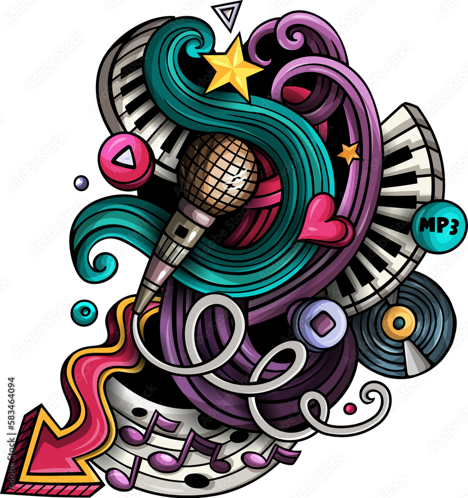 Music detailed cartoon illustration Stock Illustration | Adobe Stock