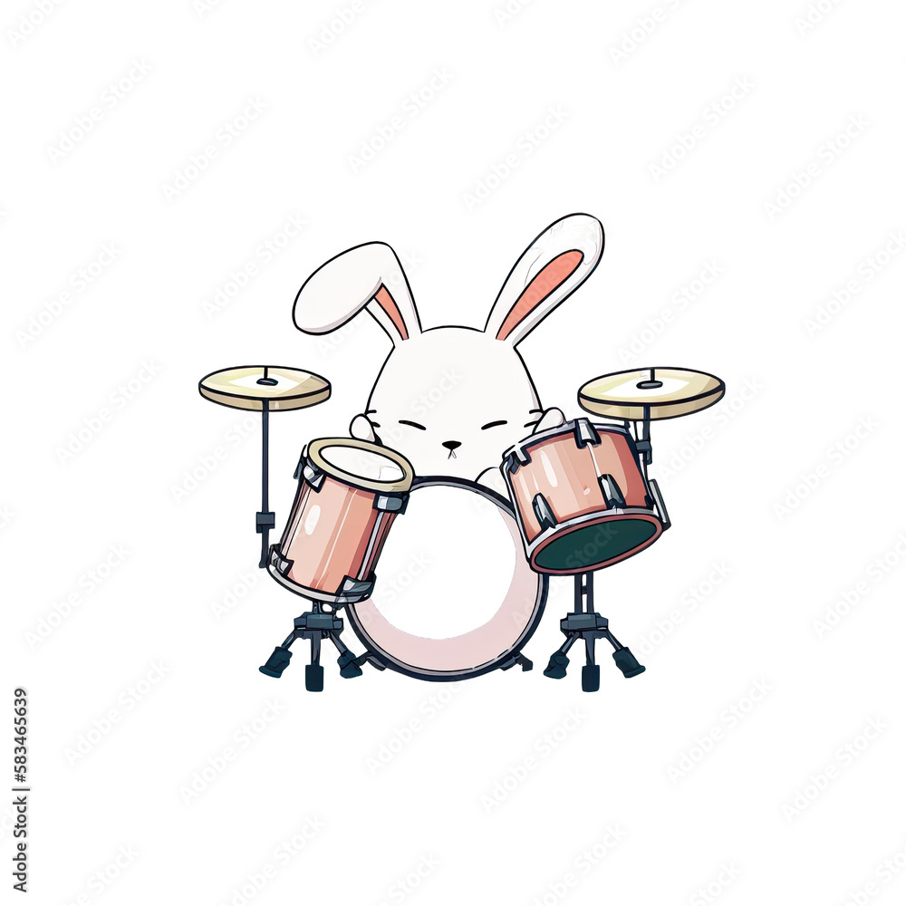 Cute little bunny rabbit playing drums, generated AI, generated, AI ...