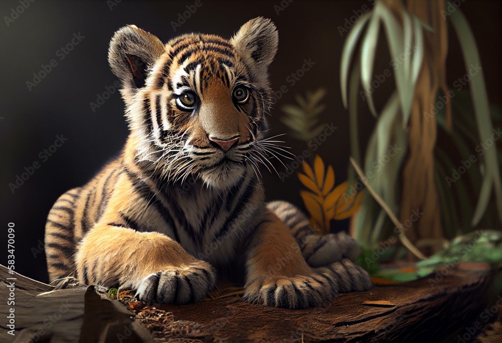 A delightful tiger cub created in a child-friendly animated style ...