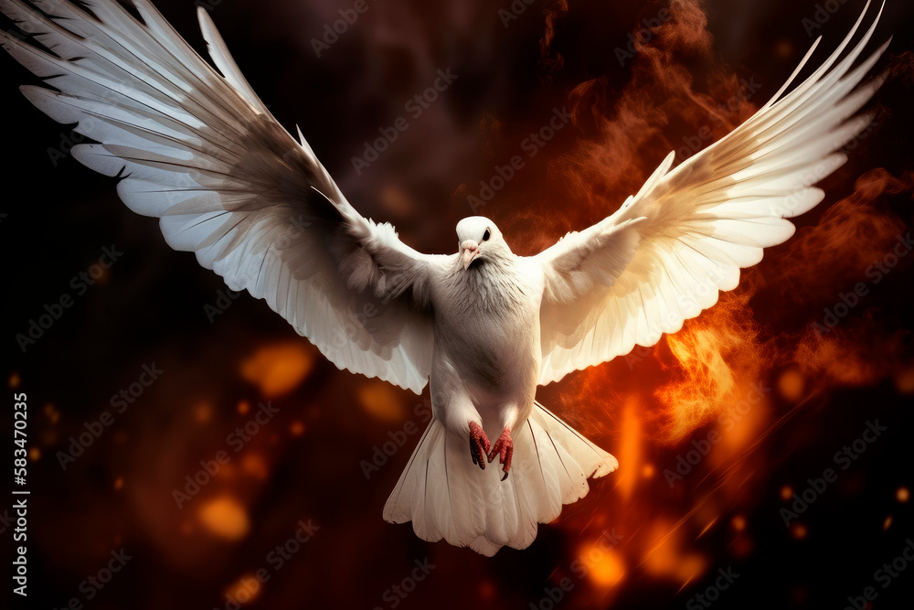 ภาพประกอบสต็อก A White Dove Flies And To Symbolise The Holy Spirit And Pentecost Generative Ai