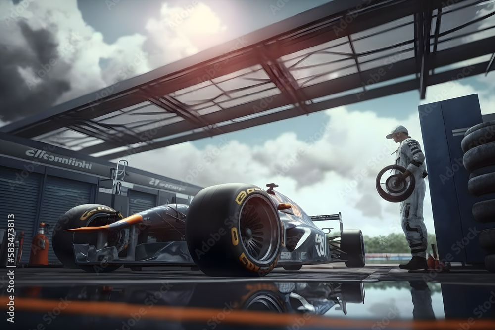 pit stop workers and engineers maintaining technical service for a ...