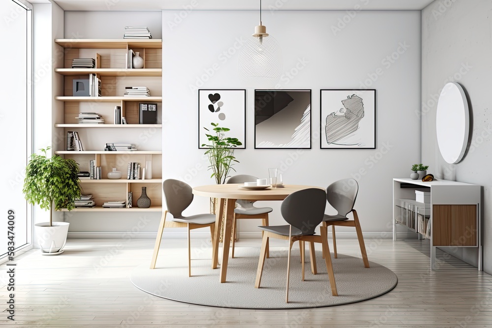 dining space for employees with a round table, a bookcase in the ...
