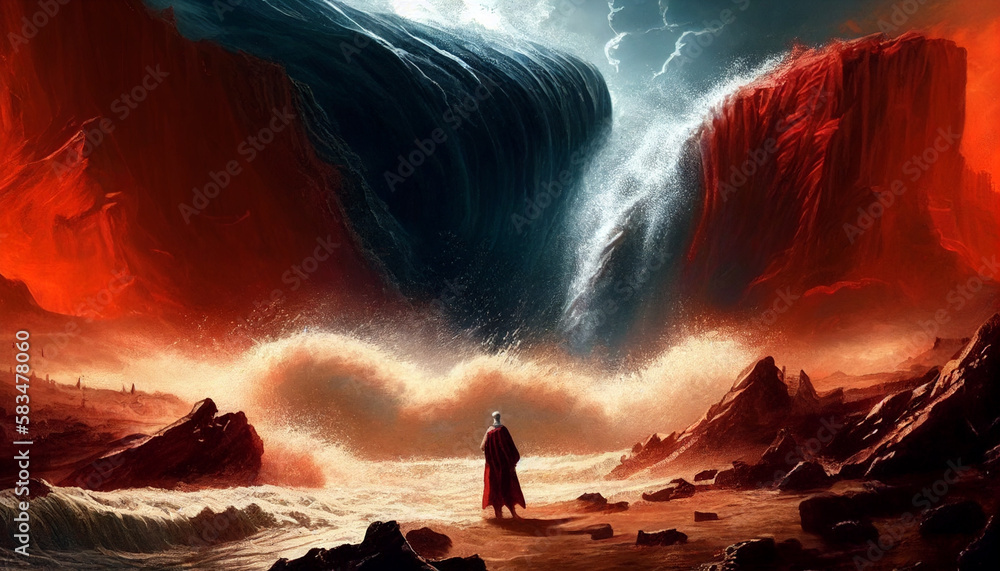 Parting of the red sea created with Generative AI Technology Stock ...