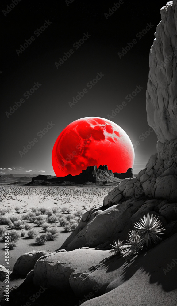Red moon in the desert Stock Illustration | Adobe Stock