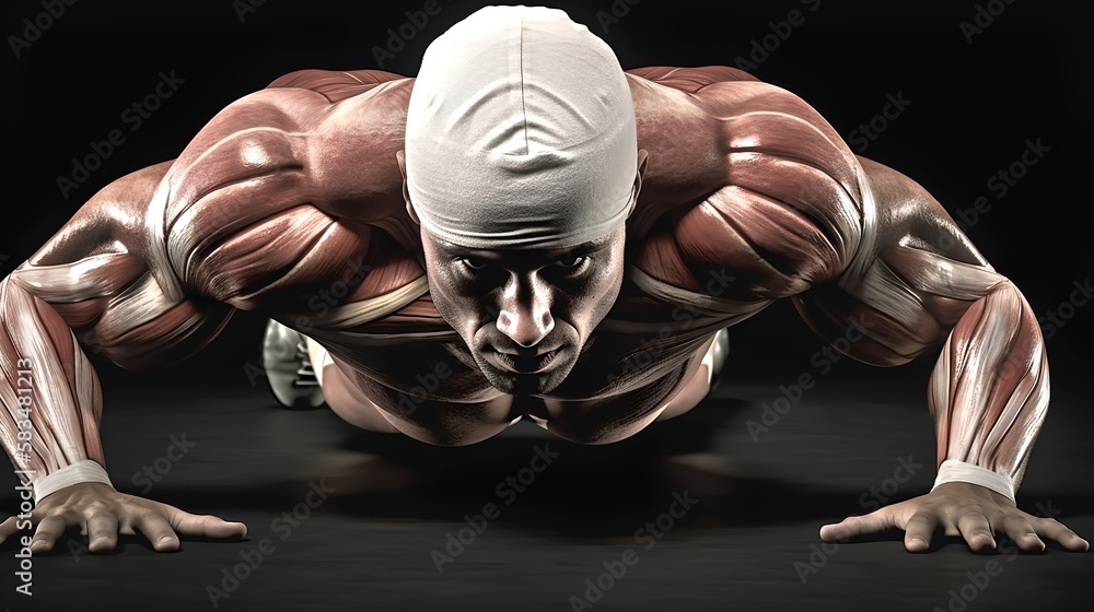 Human anatomy during a push-up, showing the muscles used such as ...