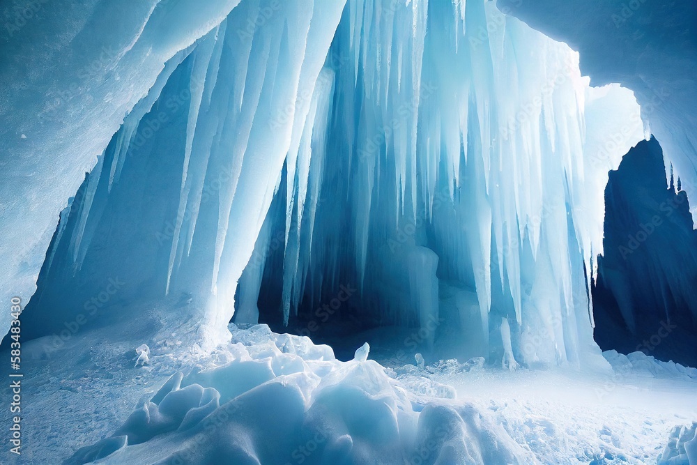 Beautiful large frozen icicles in ice cave in north., created with ...