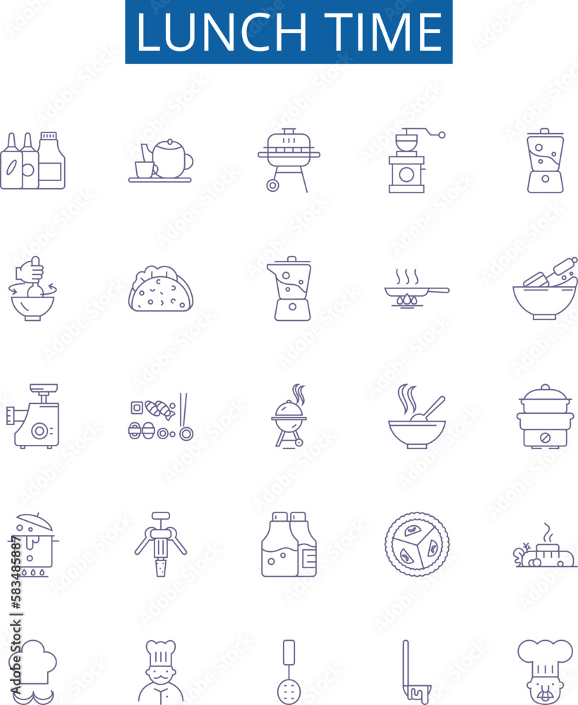 Vetor de Lunch time line icons signs set. Design collection of Mealtime ...