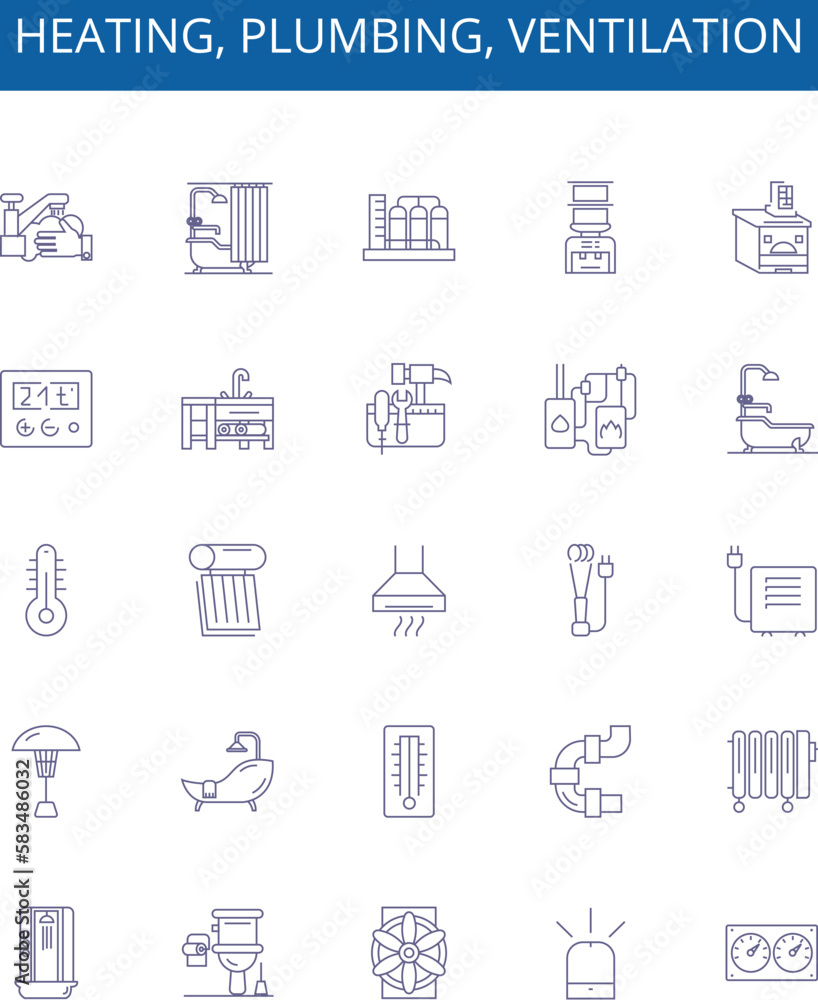 Heating, plumbing, ventilation line icons signs set. Design collection ...