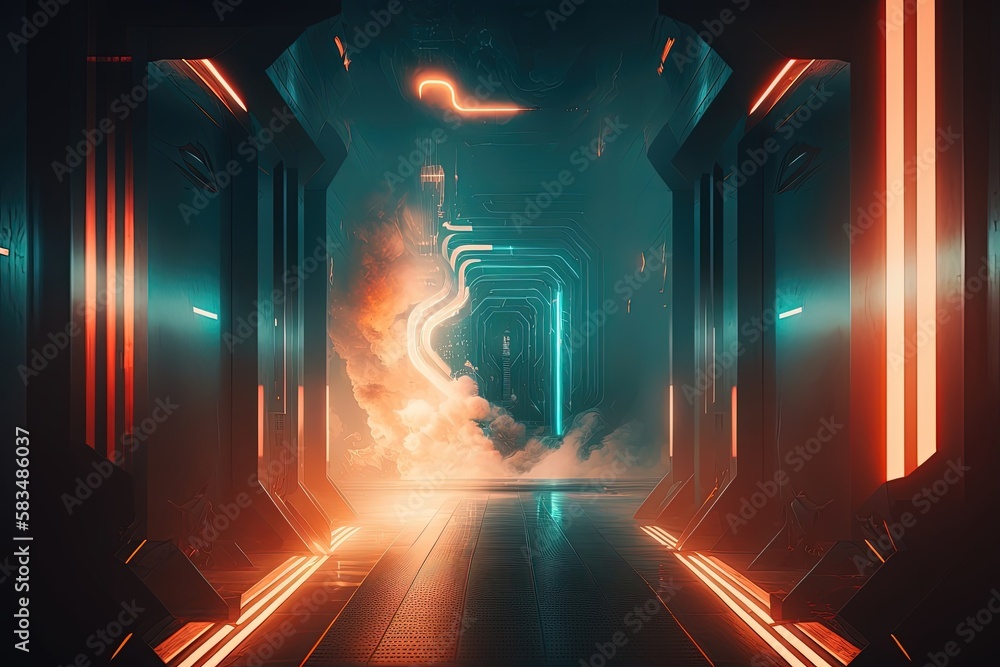 A high-tech, futuristic design with holographic displays, virtual ...