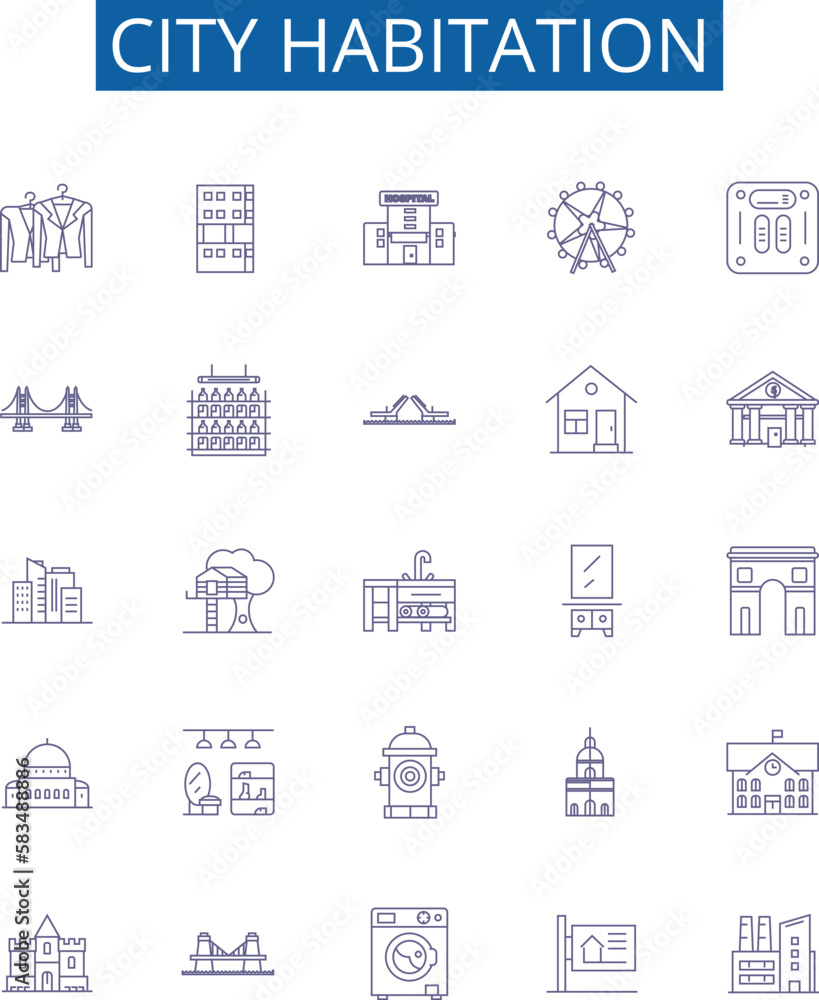 City habitation line icons signs set. Design collection of Housing ...