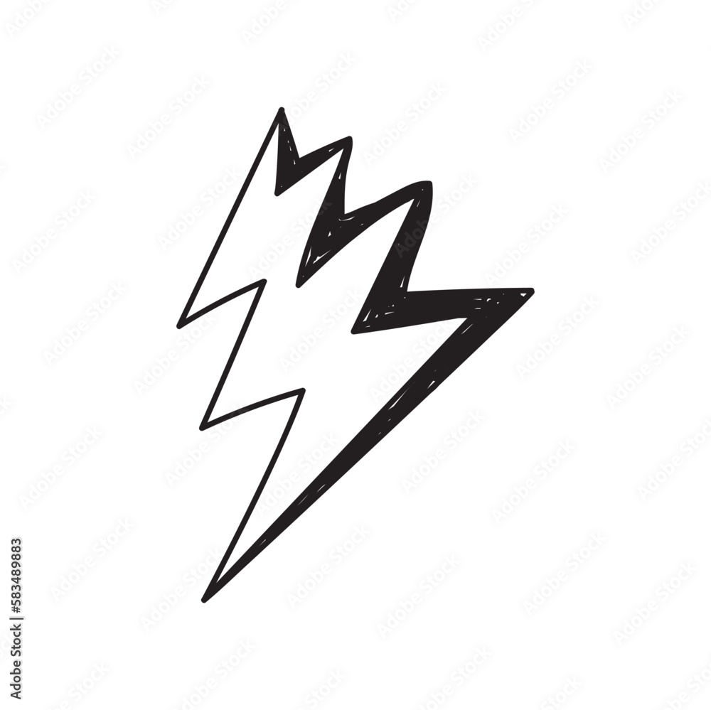 cartoon style lightning bolts and stars. Hand drawn doodles, black and white and color. Stock ...