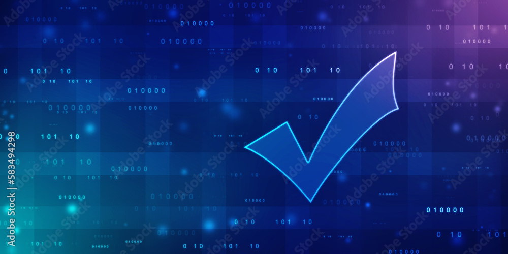 Check mark symbol in digital background, Technology abstract background ...