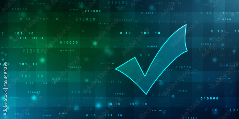 Check mark symbol in digital background, Technology abstract background ...