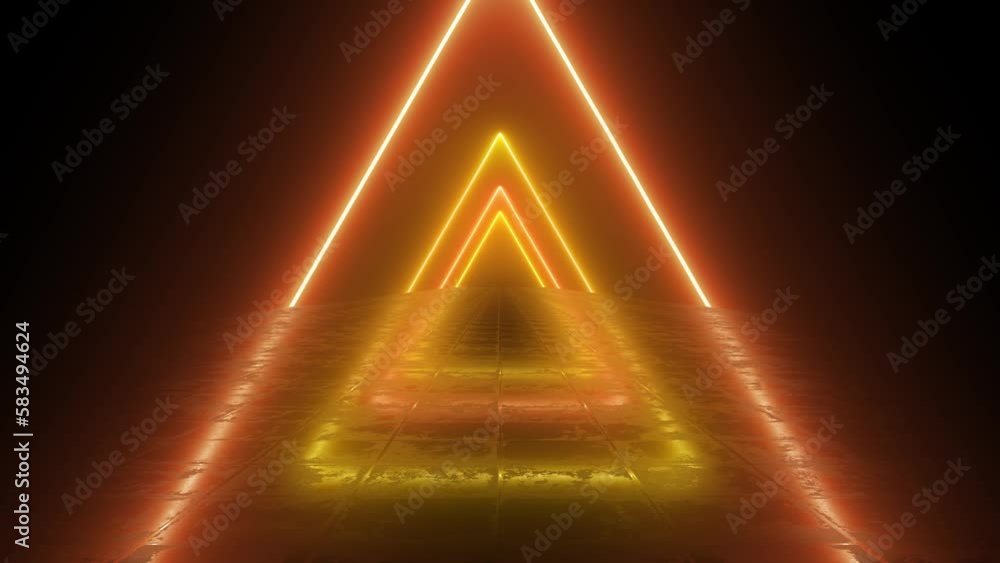 Triangle Shaped Figures Neon Tunnel Orange and Yellow Wallpaper Background. Good for music edits ...