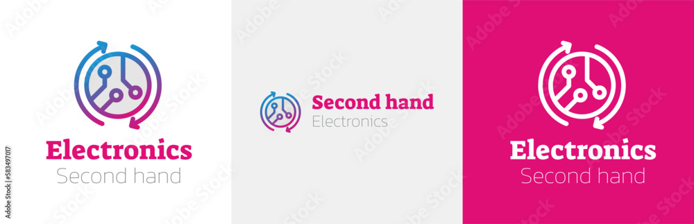 Second hand electronics logo design set, reusable smartphone store ...
