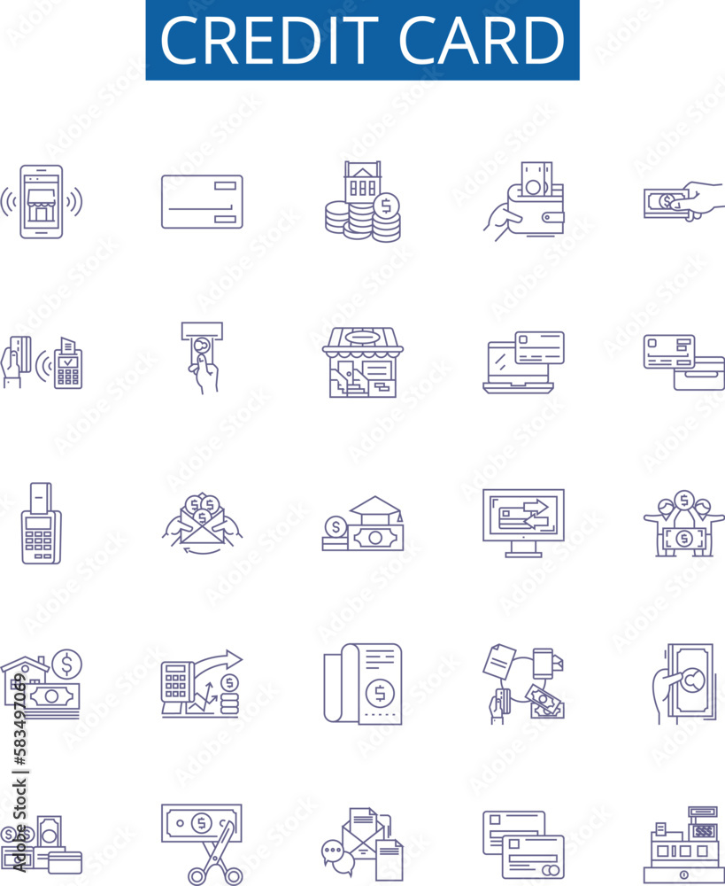 Credit card line icons signs set. Design collection of Card, Credit ...