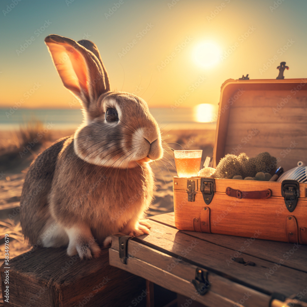 Easter Bunny Drinking Beer