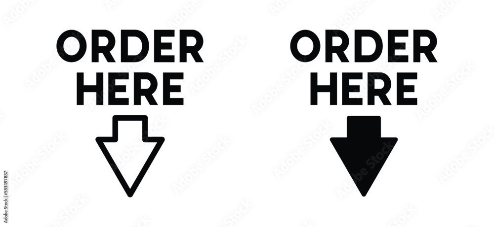 Order here arrow signs. Reserve, request, reservation, instruction ...