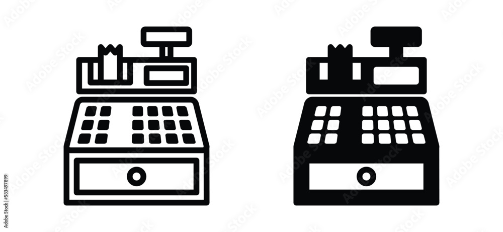 Cashier machine icon. Cash register icons. Teller, counter, checker ...