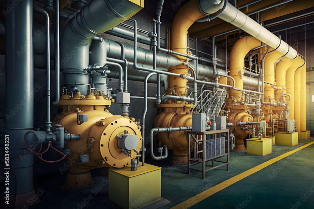 Hot water boiler. Boiler room with a heating system. Neural network AI ...