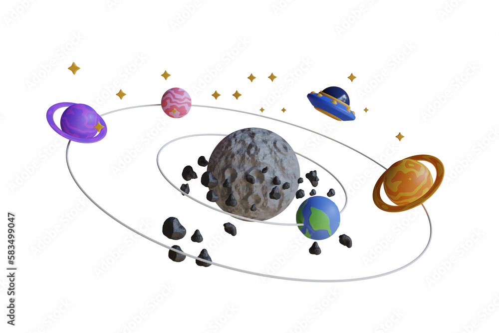 3d illustration of the planets of our solar system. Space exploration ...