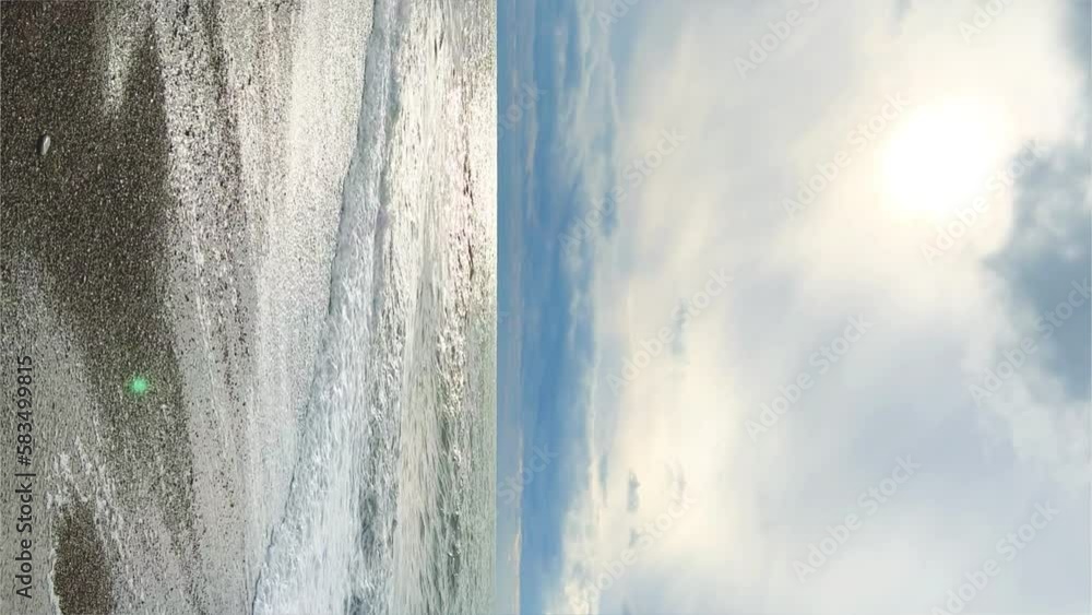 Powerful sea waves are crashing on the Black Sea coast. Waves splash on ...