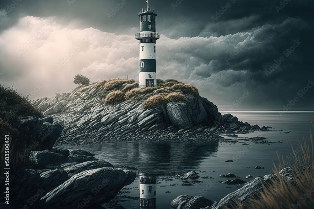 A tall and slender tower structure built on or near the coast, designed ...