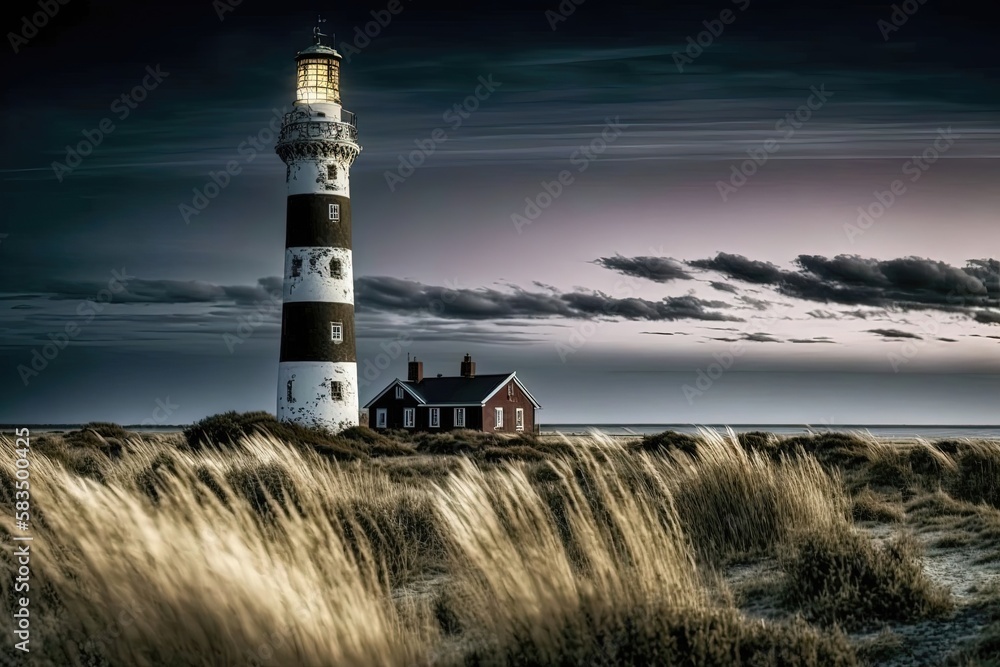 A tall and slender tower structure built on or near the coast, designed ...