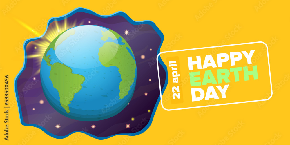 World earth day cartoon horizontal banner with earth globe isolated on ...